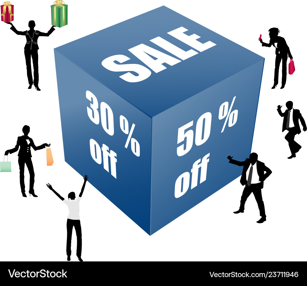 Big sale box with peoples Royalty Free Vector Image