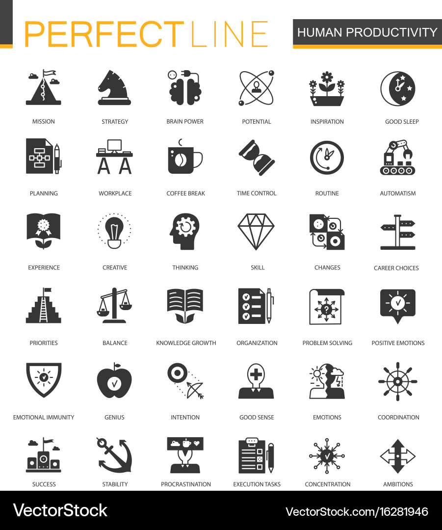 Black classic human productivity web icons set Vector Image
