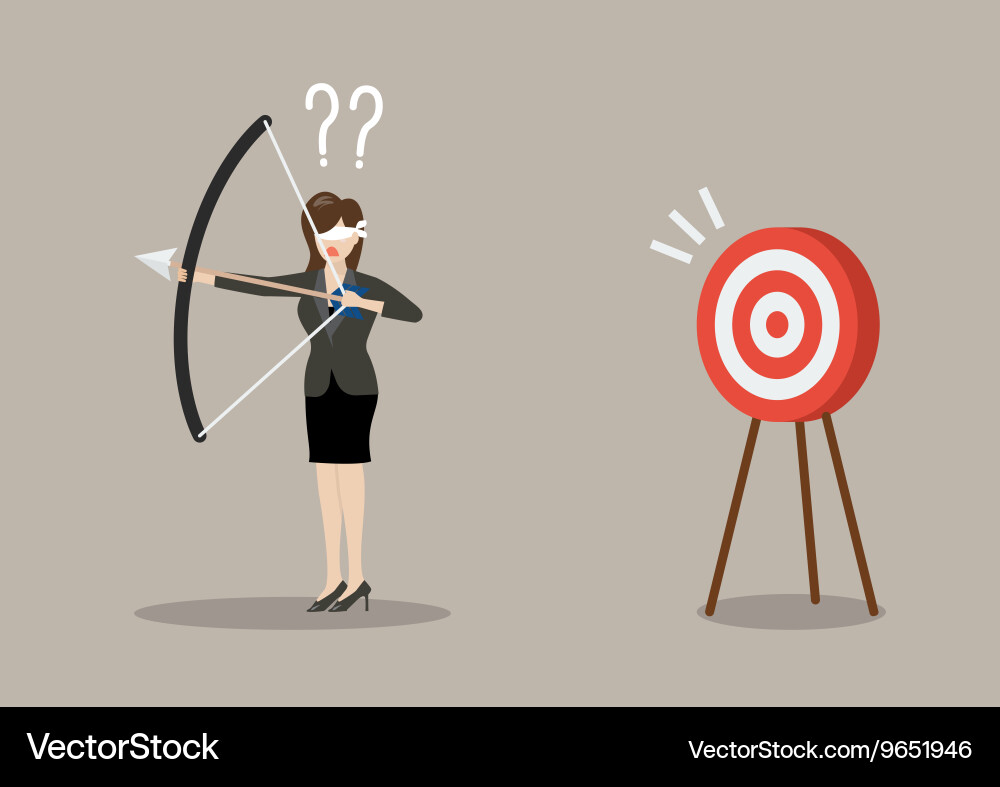 Blindfold business woman look for target in wrong Vector Image