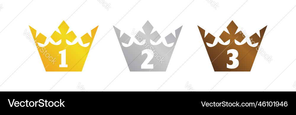 Crown icon set for ranking three colors Royalty Free Vector