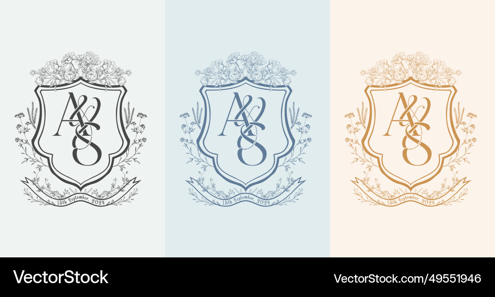 Elegant a and s initial letter wedding crest monog