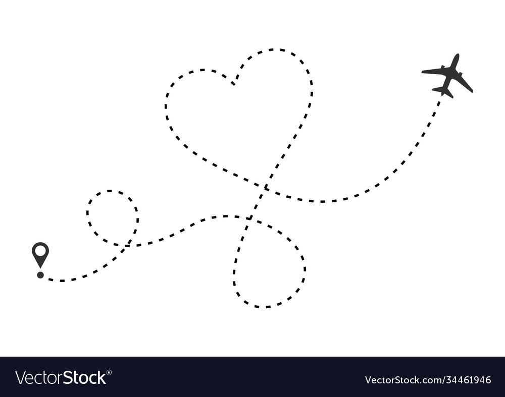 Love Airplane Route Heart Dashed Line Trace Vector Image