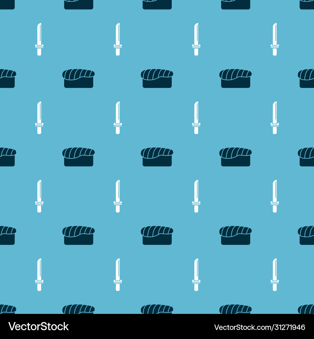 Set sushi and japanese katana on seamless pattern Vector Image