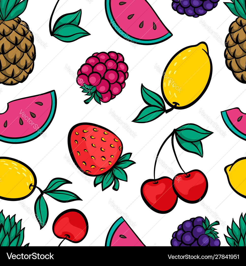 Beautiful seamless pattern with cute doodle fruits