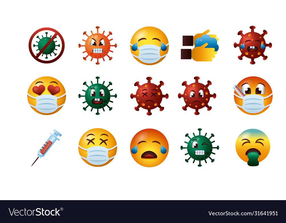 Bundle covid19 emojis set icons Royalty Free Vector Image