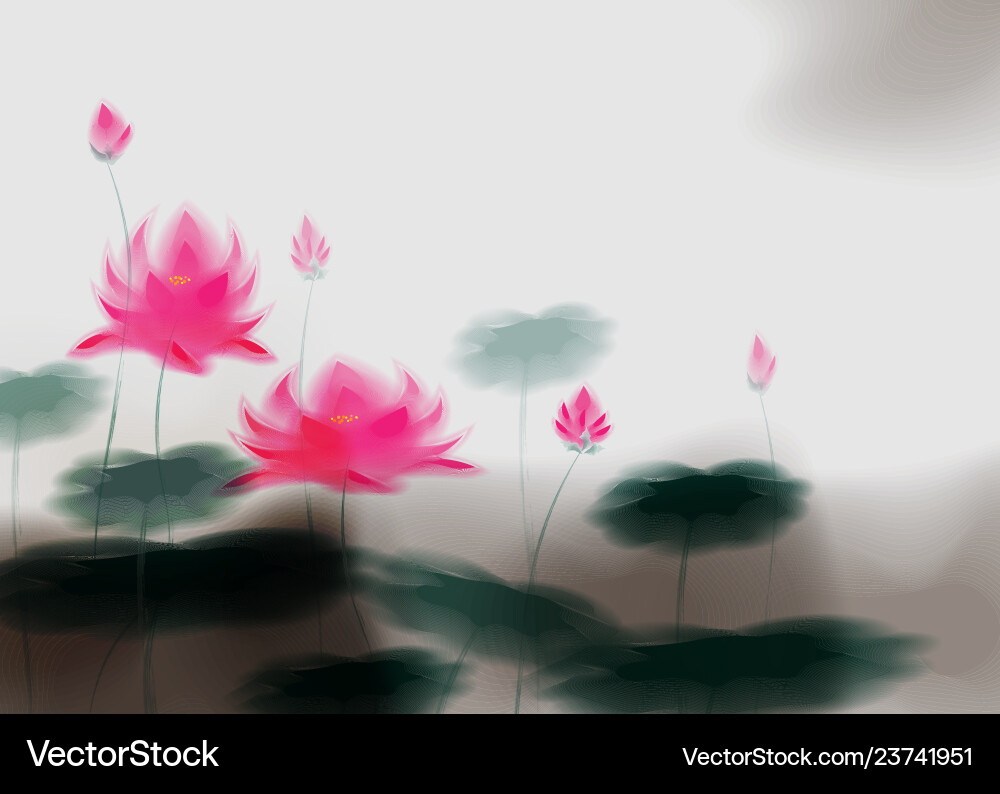 Card with lotus flower ink effect Royalty Free Vector Image