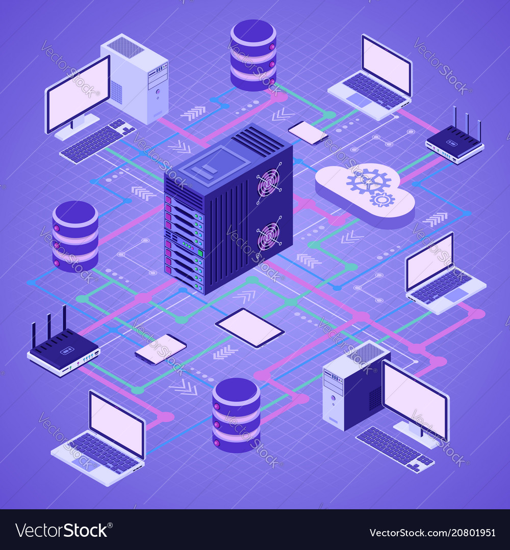 Data Network Cloud Computing Technology Isometric Vector Image