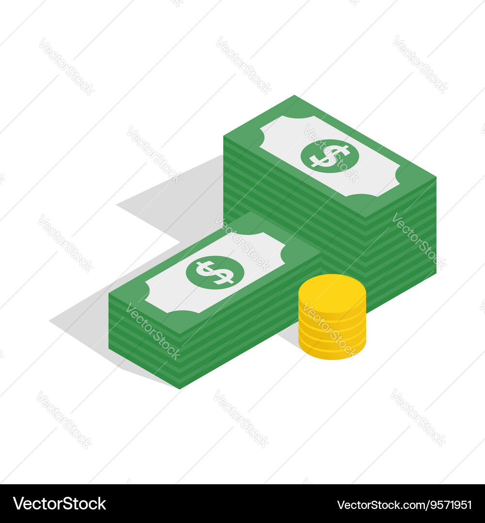 Dollars and coins icon isometric 3d style Vector Image