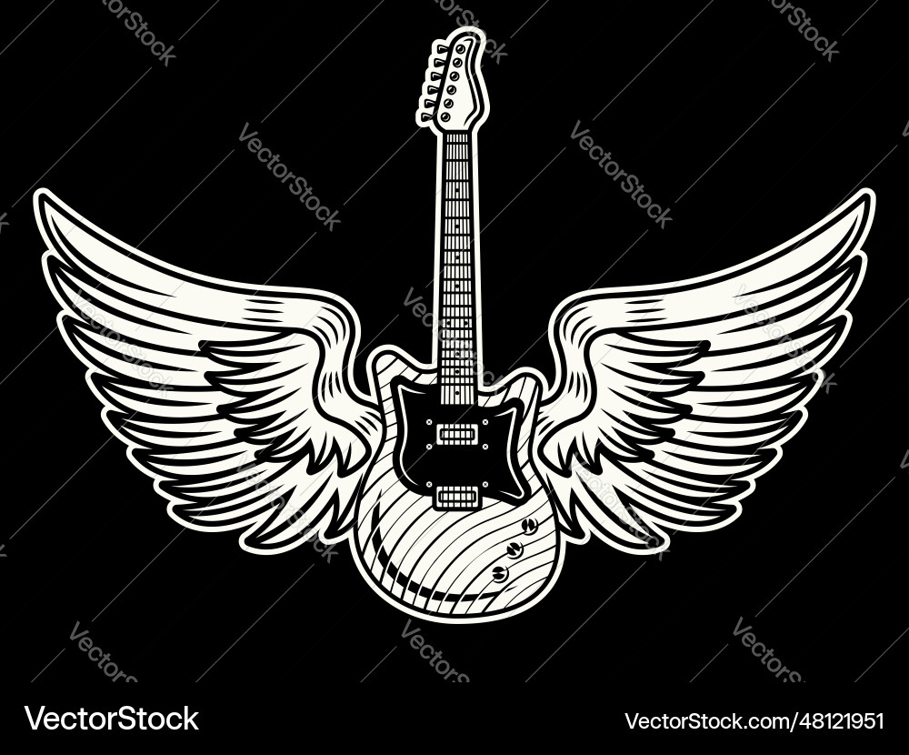 Electric guitar with wings in Royalty Free Vector Image