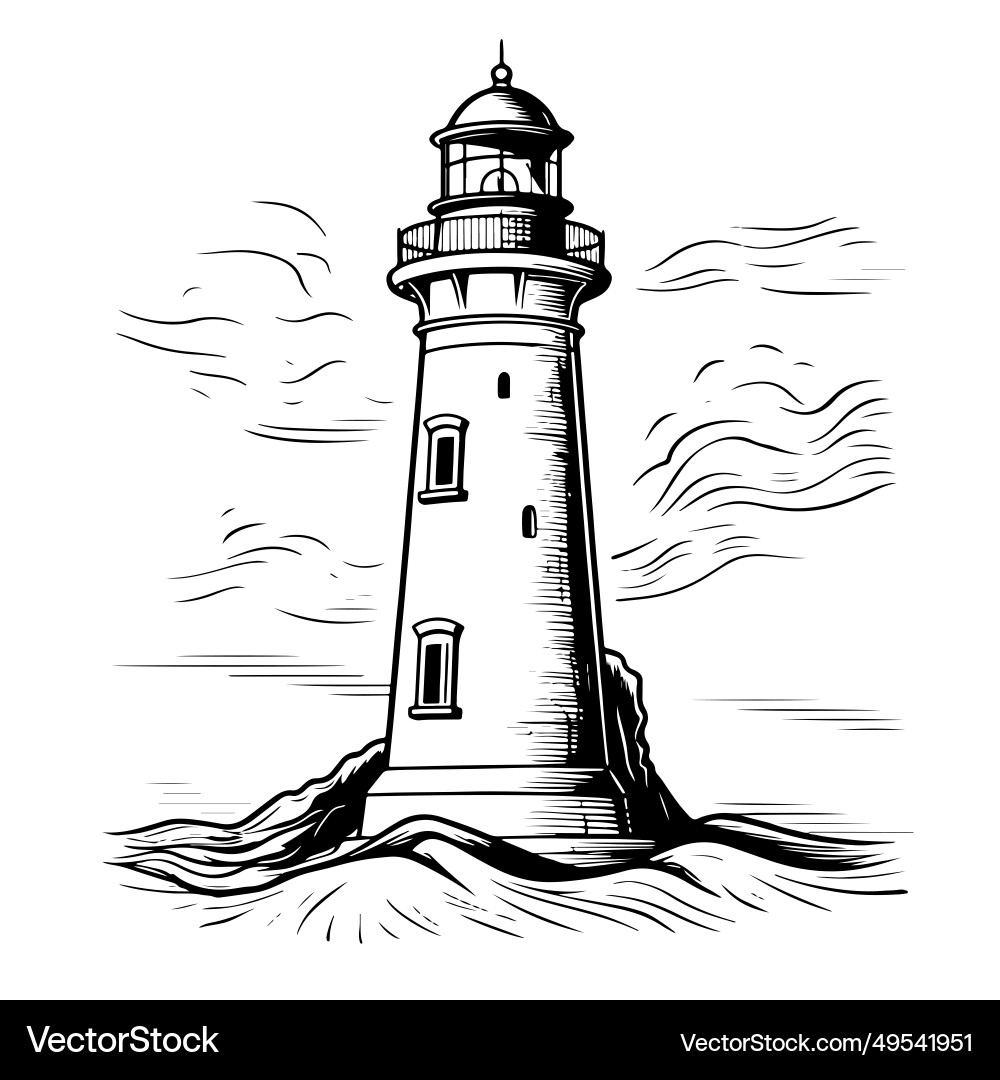 Lighthouse on the seaside sketch hand drawn Vector Image