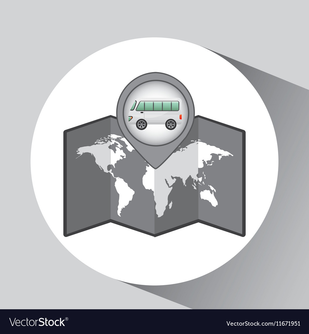 Mini bus icon map pointer design Royalty Free Vector Image