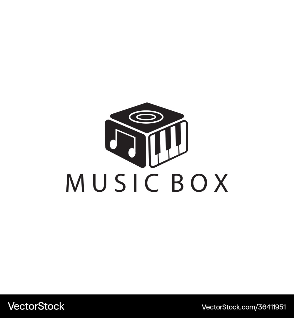 Music box logo piano design Royalty Free Vector Image