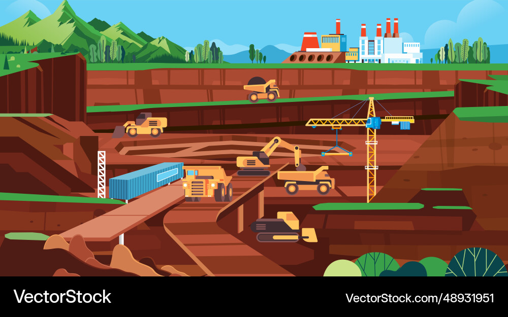 Quarry mining industry factory green environment Vector Image