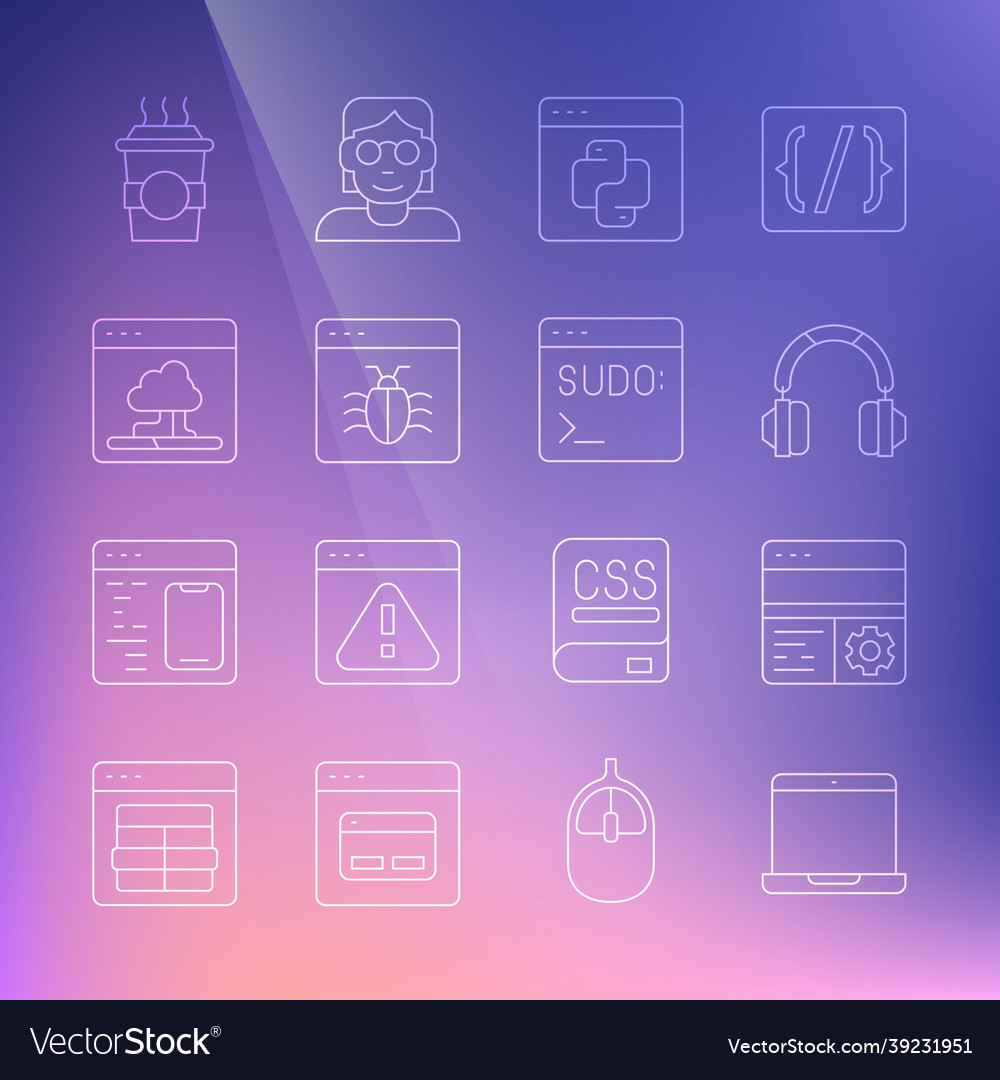 Set line laptop debugging headphones python Vector Image Set line laptop debugging headphones python Vector Image