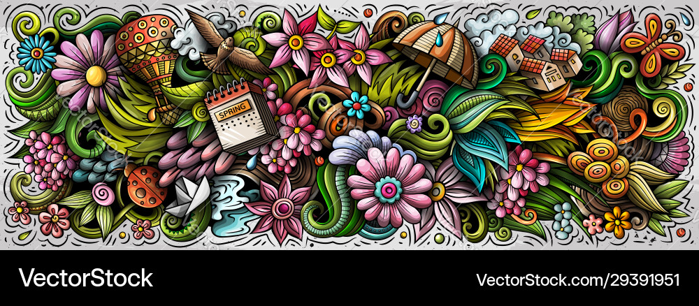 Spring hand drawn cartoon doodles Royalty Free Vector Image