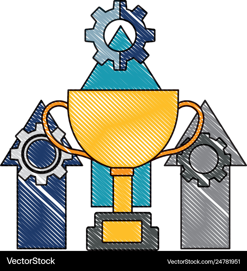 Trophy cup with arrows up and gear machine Vector Image