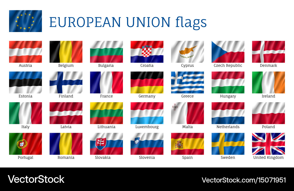 Waving flags european union Royalty Free Vector Image