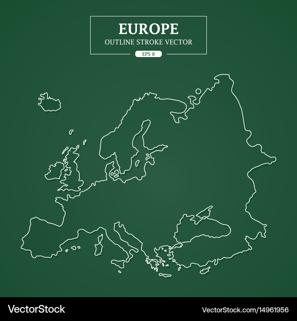 Europe map outline stroke on green background Vector Image