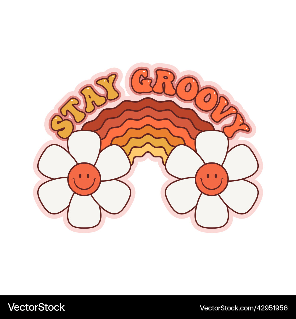 Hippie smiling rainbow with stay cool slogan Vector Image