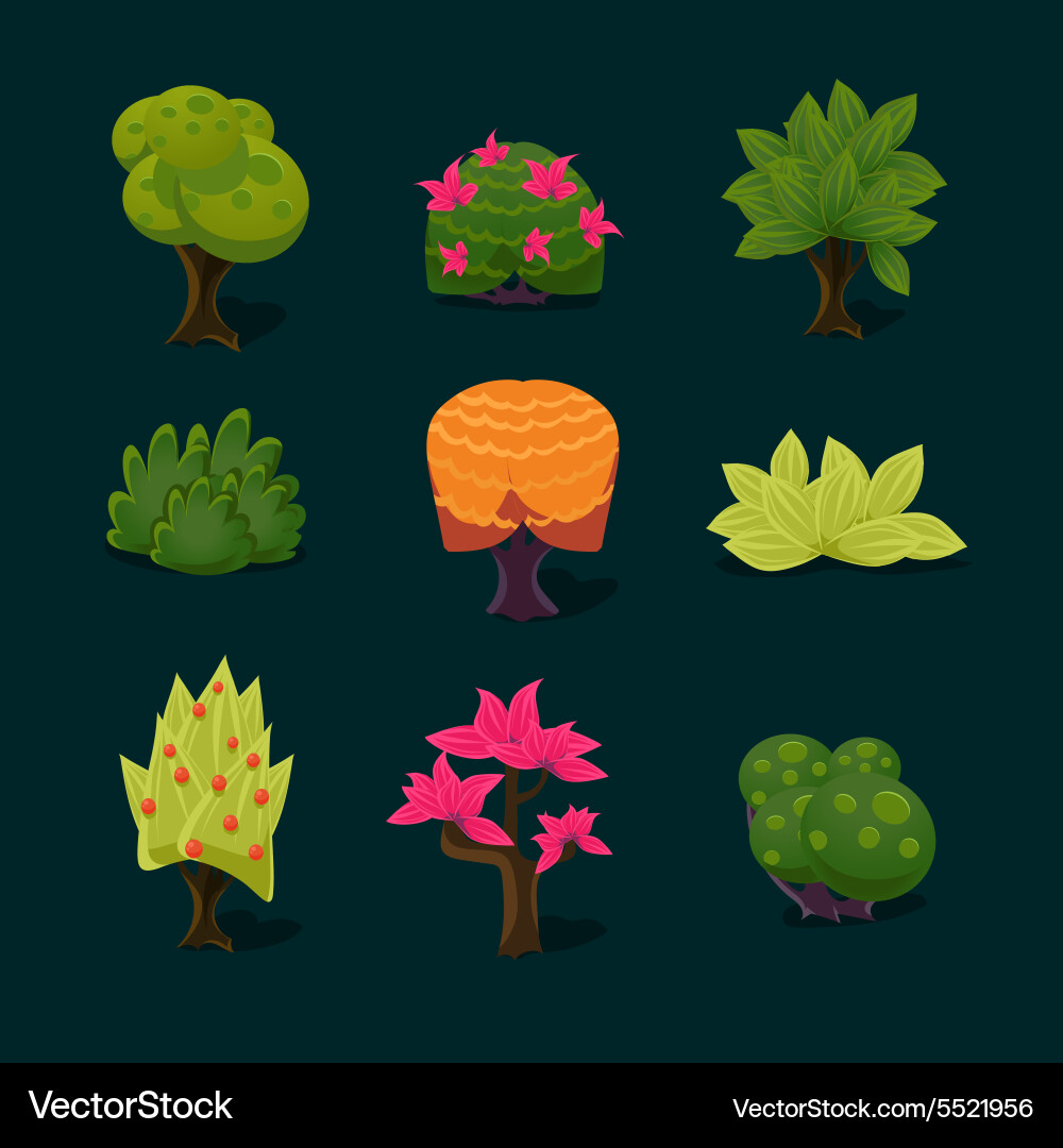 Isolated set of cartoon tree Royalty Free Vector Image