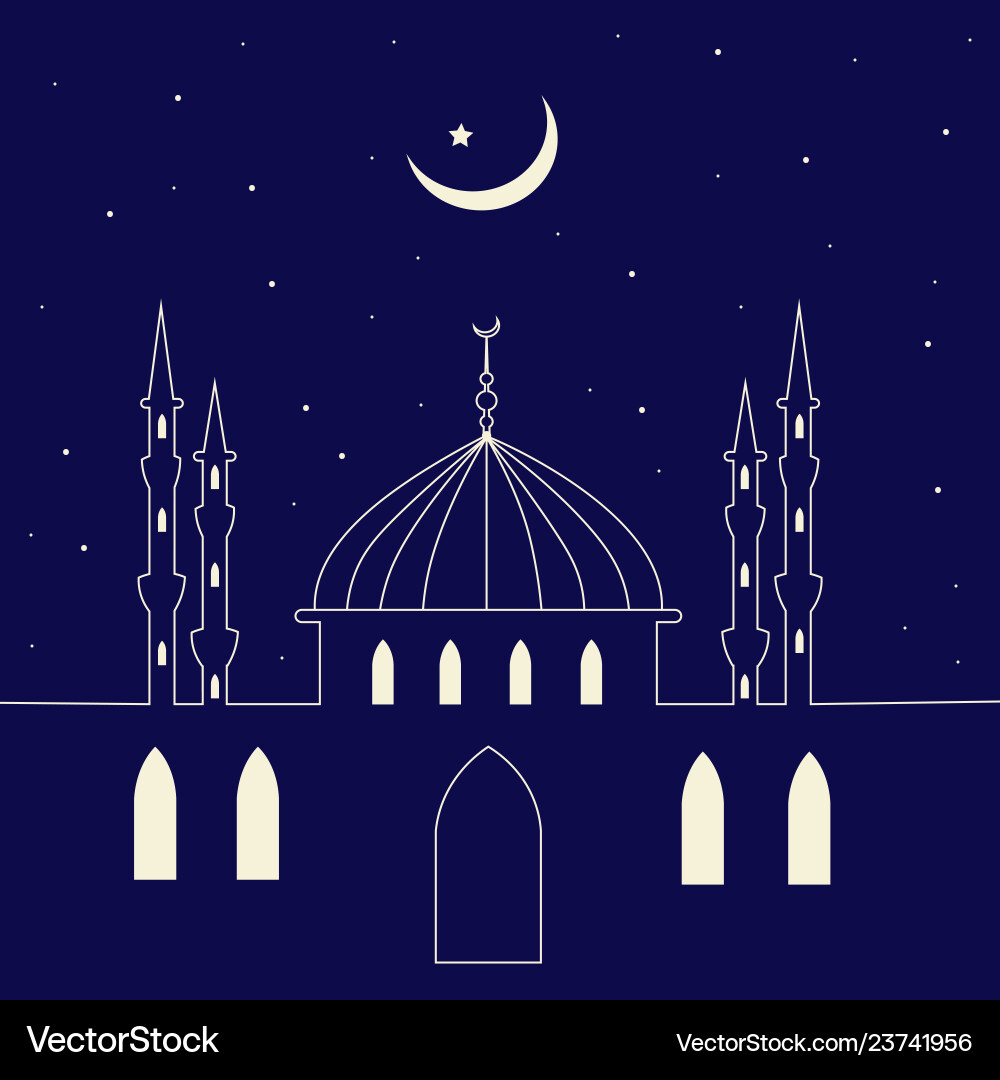 Mosque silhouette in night sky and abstract light Vector Image