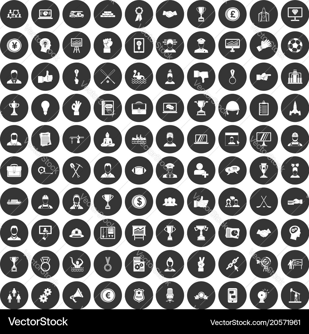 100 leadership icons set black circle Royalty Free Vector