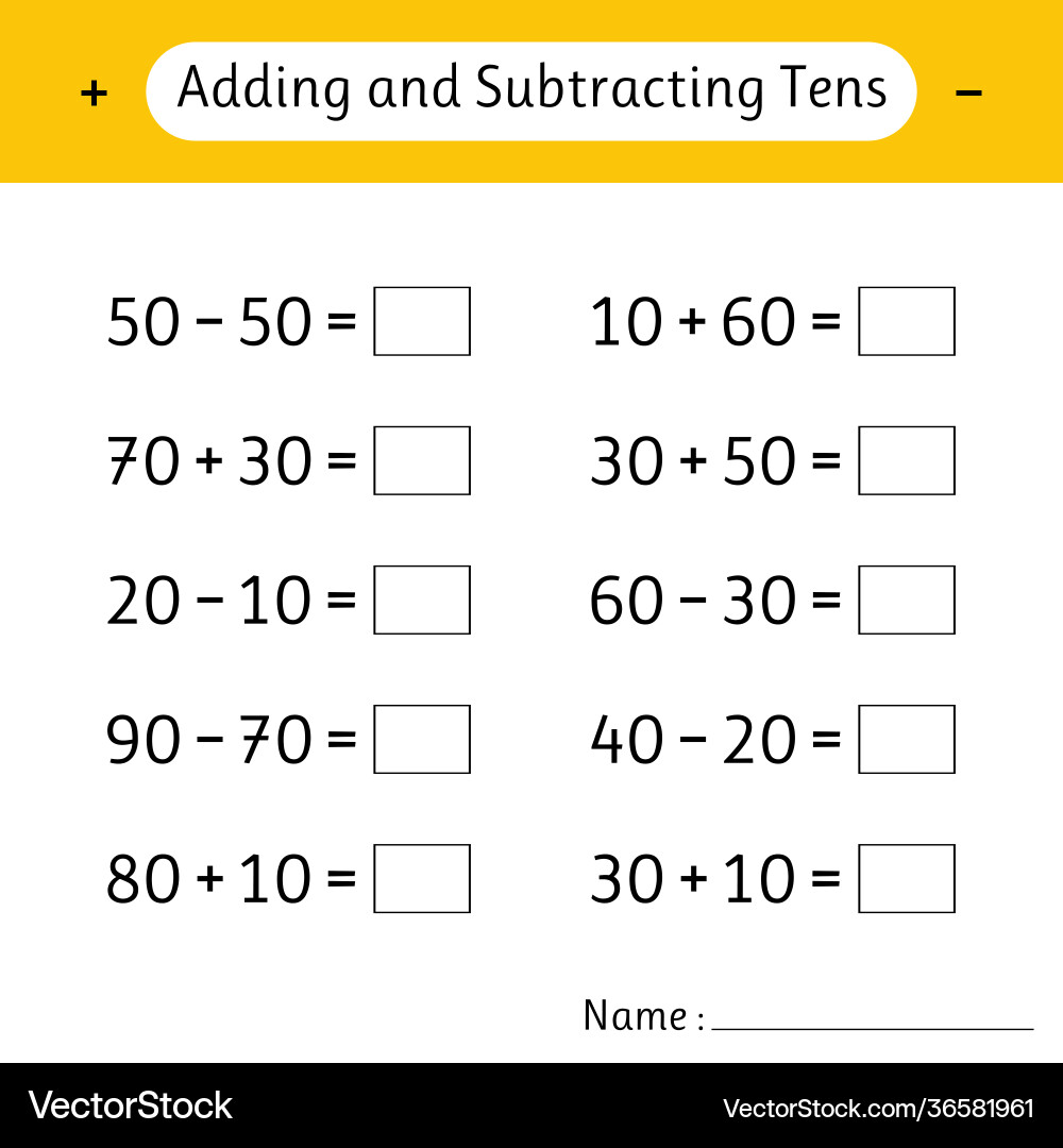 Adding and subtracting tens school education Vector Image