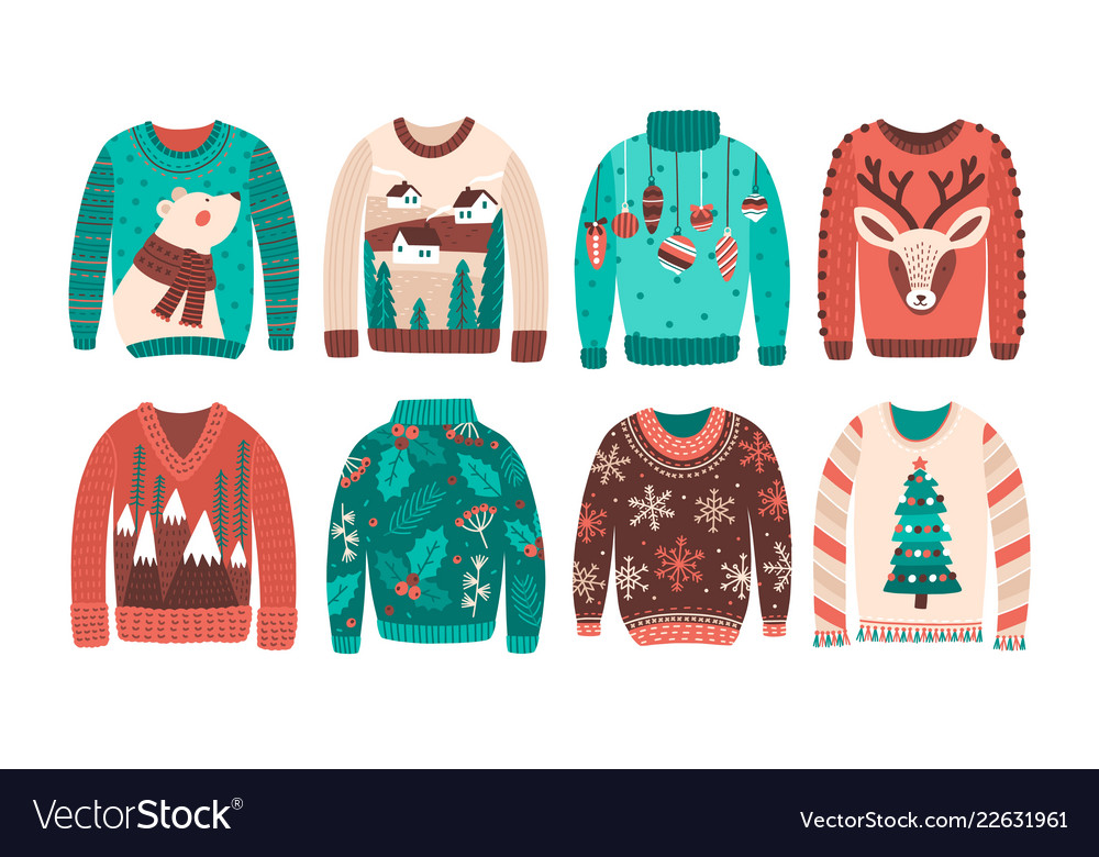 Bundle ugly christmas sweaters or jumpers Vector Image