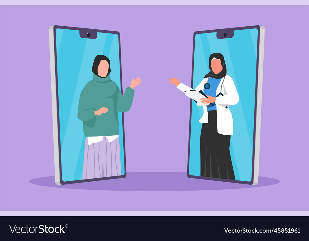 Character flat drawing two smartphone face Vector Image