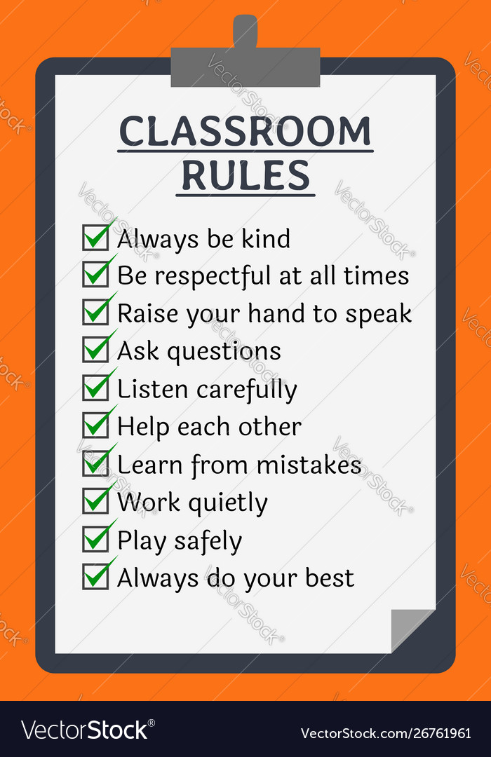 Classroom Rules Poster Clipboard Over Orange Vector Image