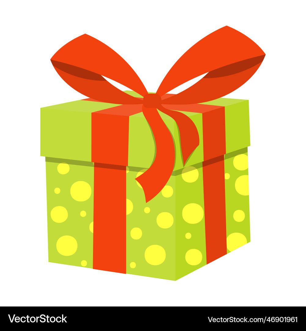 Green polka dot with red bow gift box on white Vector Image