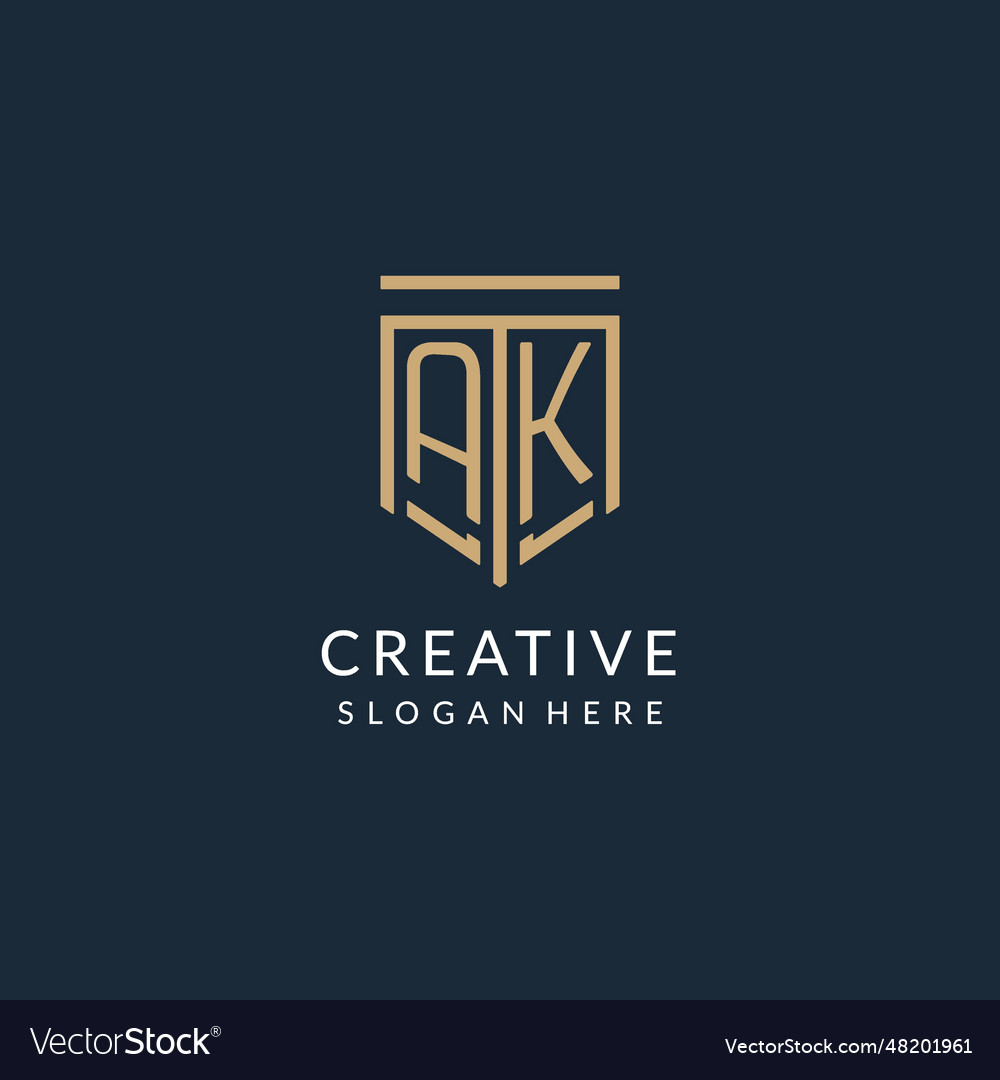 Initial ak shield logo monoline style modern Vector Image Initial ak shield logo monoline style modern Vector Image