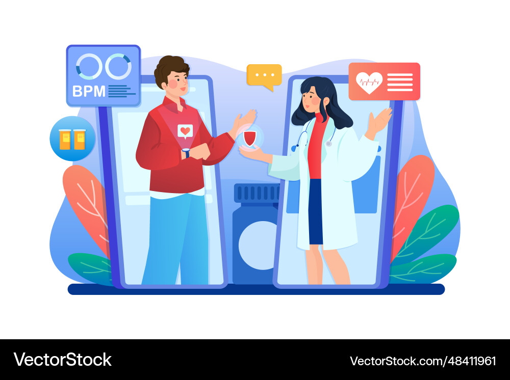 Patient talking to doctor using cell phone video Vector Image