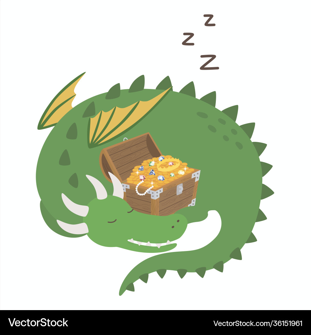 Sleeping dragon cute cartoon dragon guarding Vector Image
