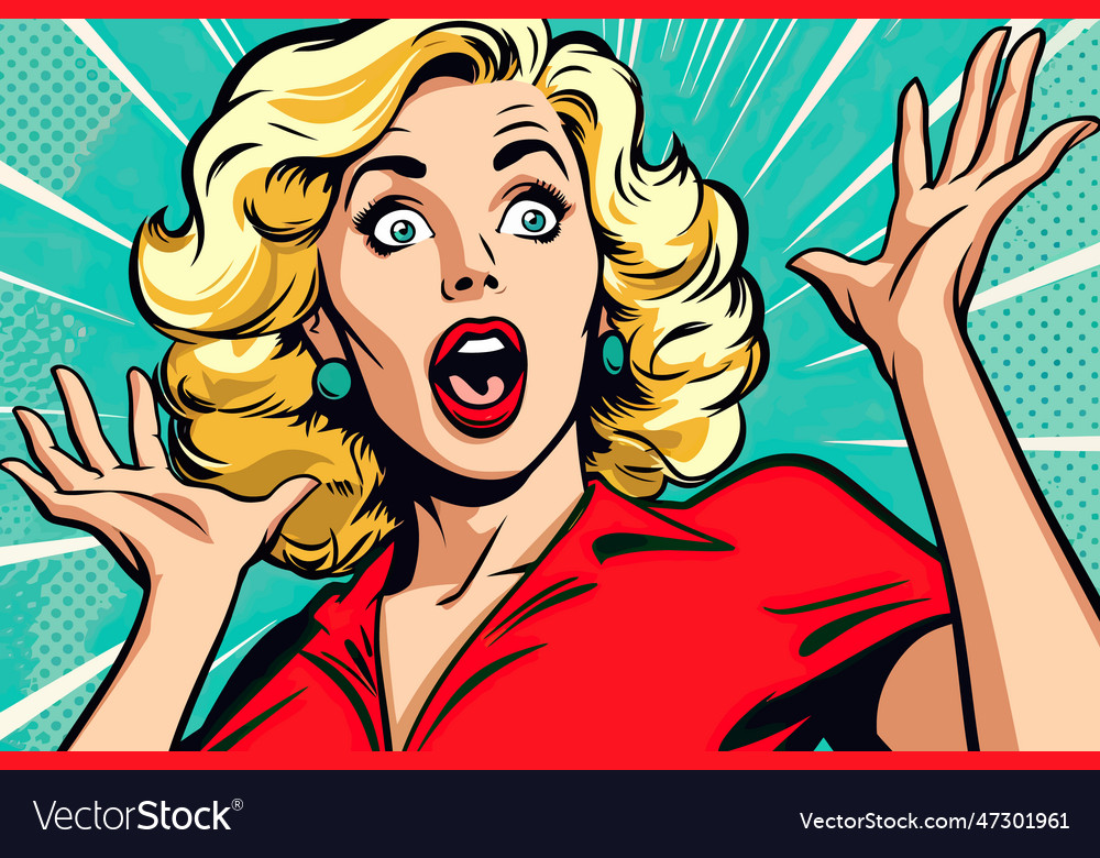 Wow Female Face Sexy Surprised Young Woman Vector Image