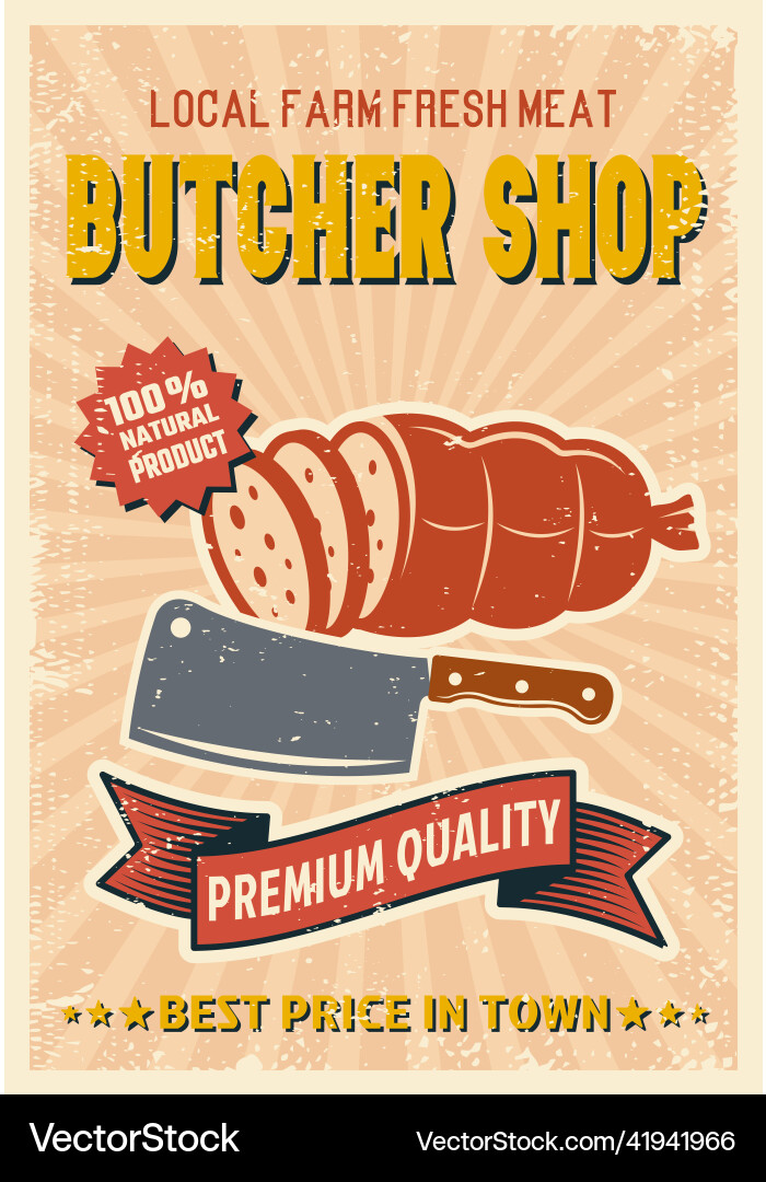 Butcher shop retro style poster Royalty Free Vector Image