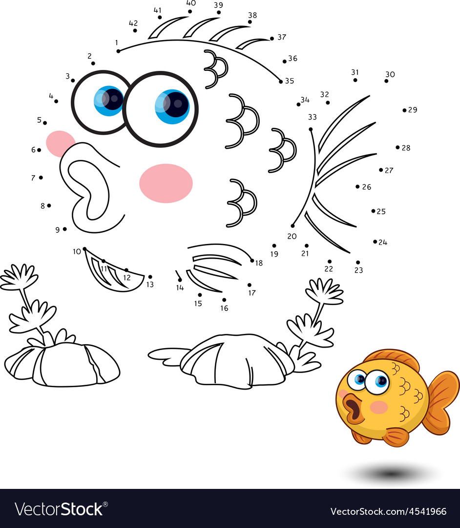 Fish connect the dots and color Royalty Free Vector Image