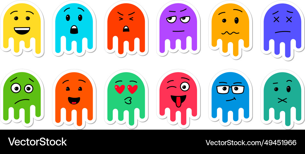 Funny emoji doodle style stickers set Royalty Free Vector