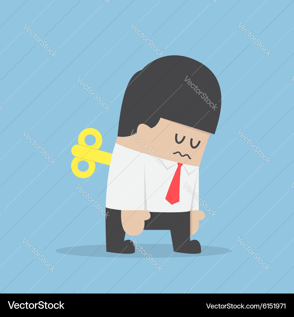 Businessman with wind-up key in his back Vector Image