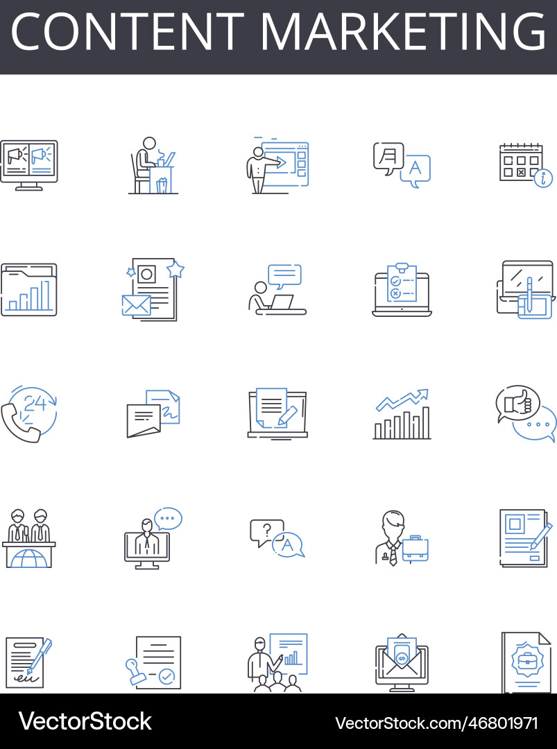 Content marketing line icons collection Royalty Free Vector