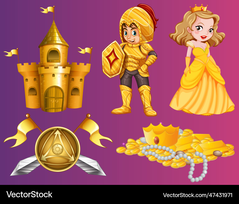 Fairytales set with knight and princess Royalty Free Vector