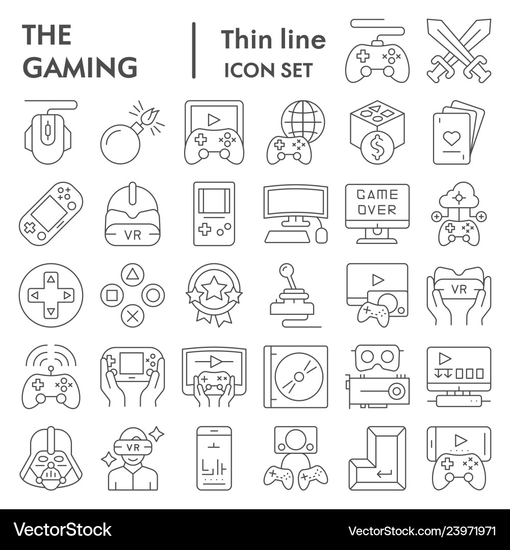 Gaming thin line icon set video games symbols Vector Image