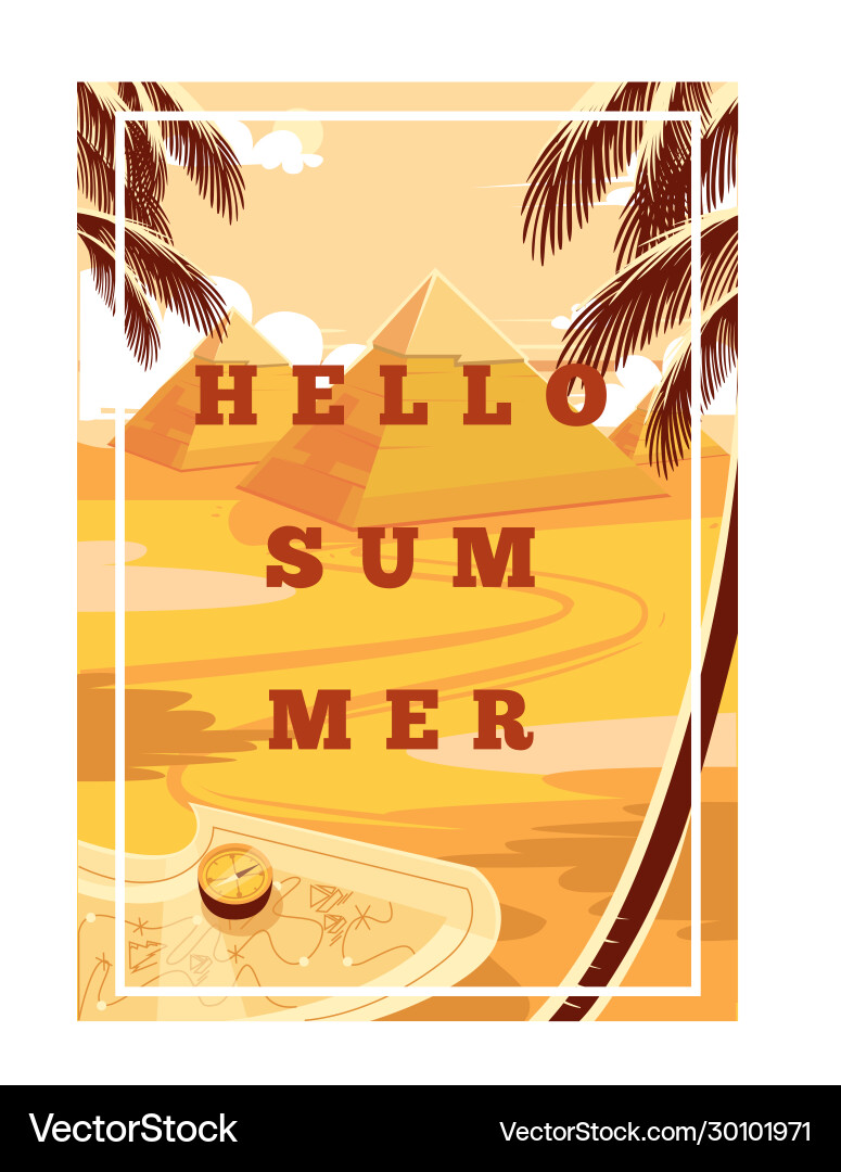 Hello summer cartoon pyramid giza egyptian Vector Image