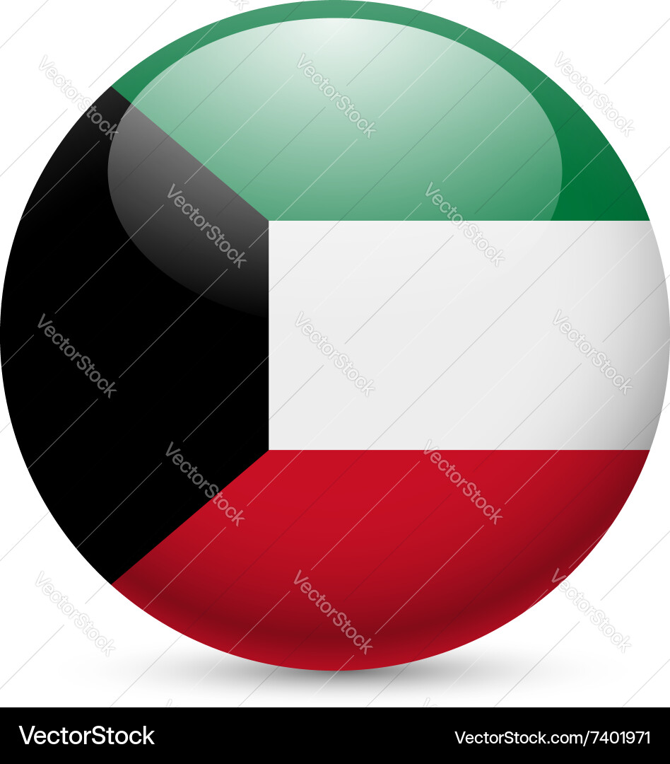 Round glossy icon of kuwait Royalty Free Vector Image