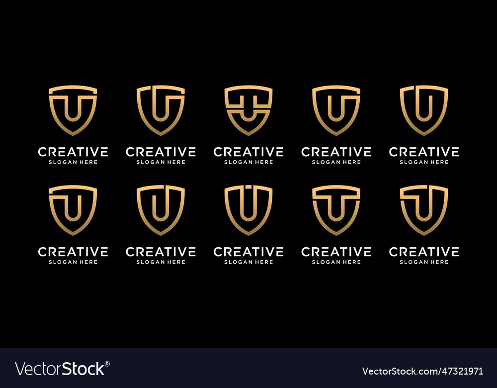 Set bundle monogram shield logo design initial Vector Image