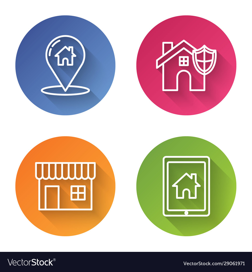 Set line map pointer with house house with shield Vector Image