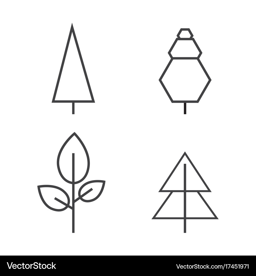 Set of line trees forest creative icons Royalty Free Vector