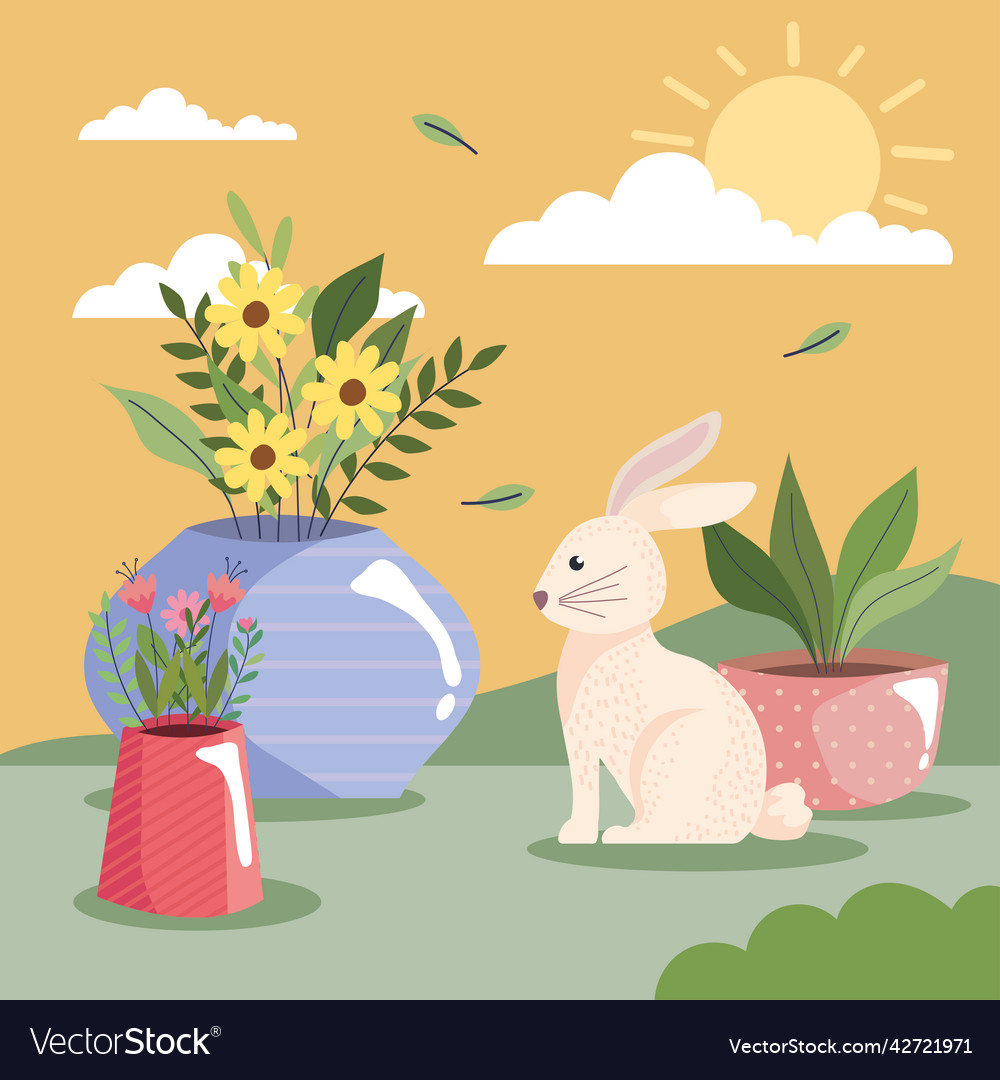 Spring garden and rabbit Royalty Free Vector Image