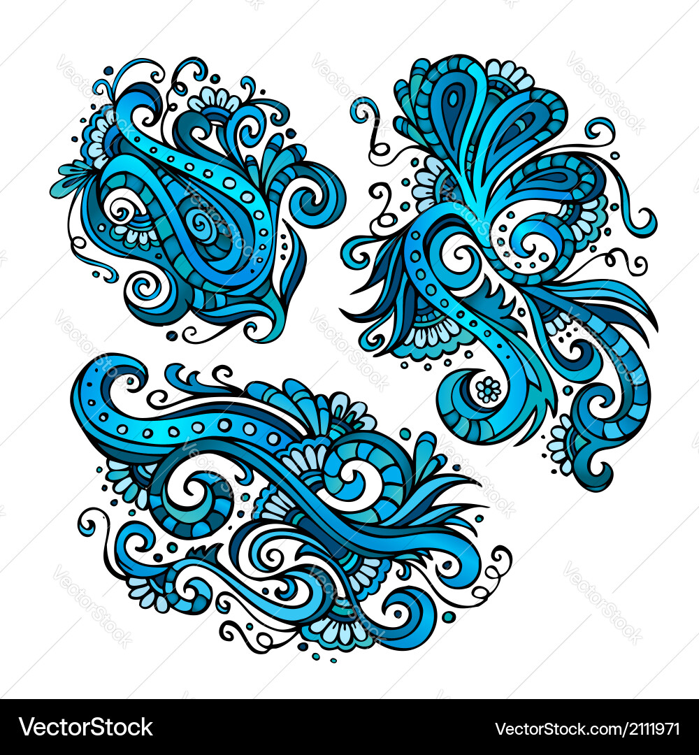 Three decorative flowers Royalty Free Vector Image