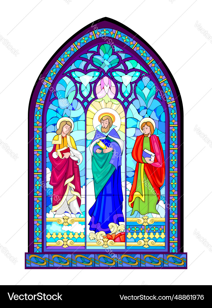 Beautiful colorful medieval stained glass window Vector Image